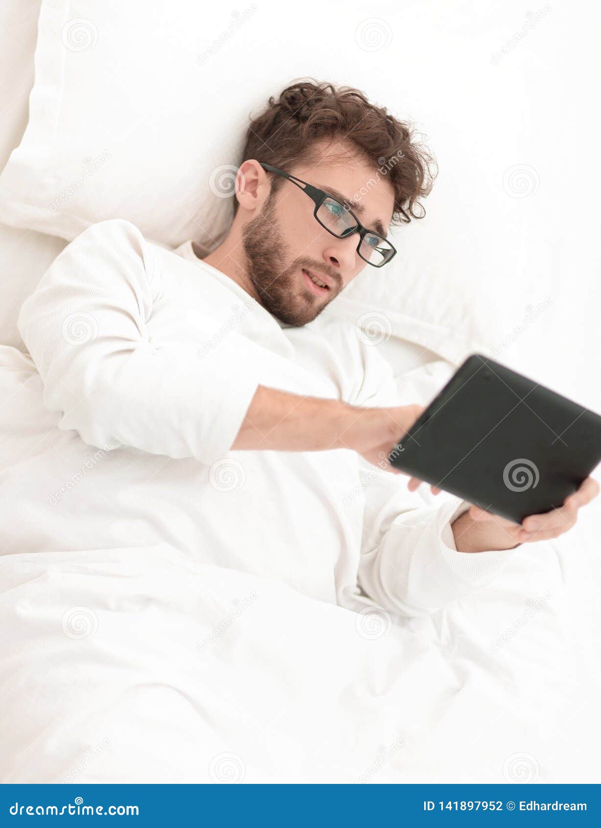 Background Image . Man Reading on Digital Tablet Stock Photo - Image of ...