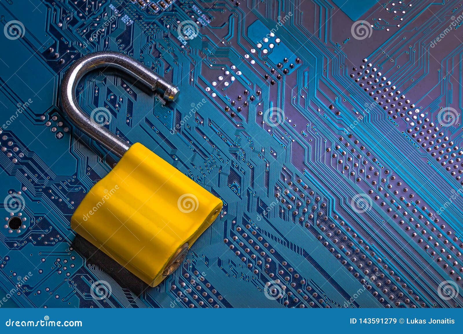 Background Image of Metal Lock on a Microchip Stock Image - Image of ...