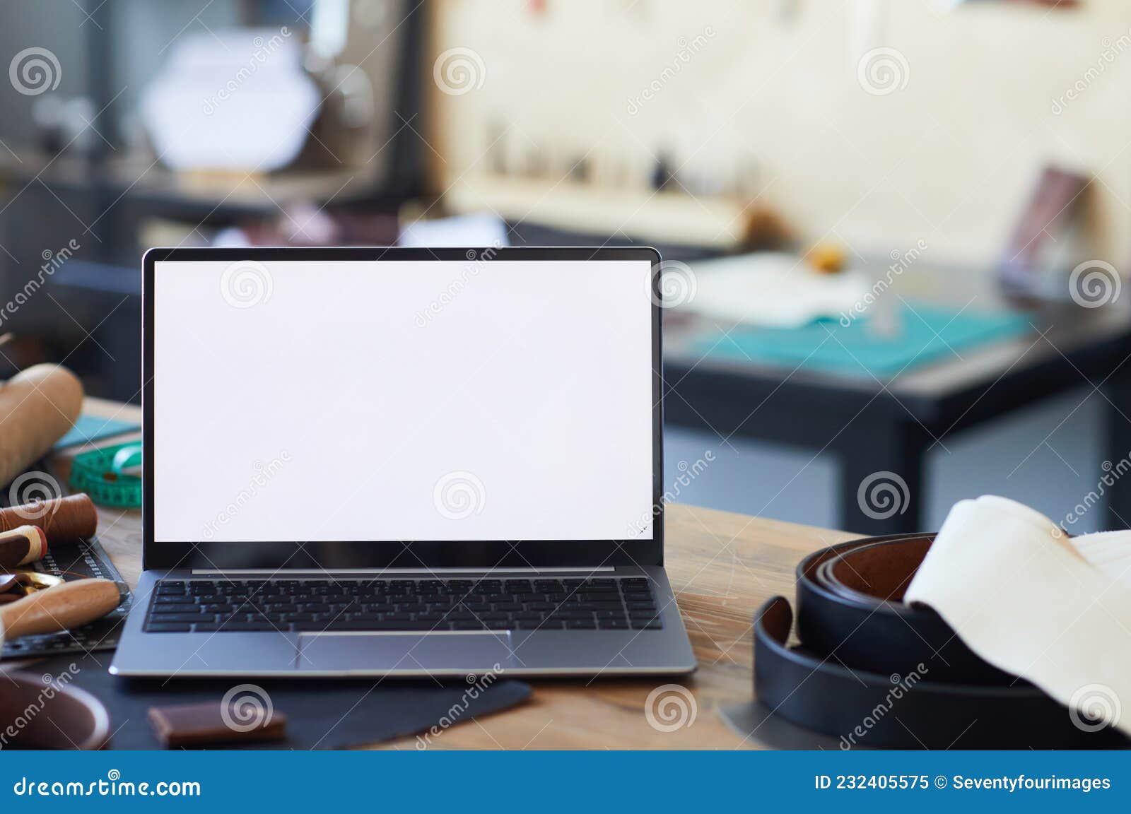 Laptop in Crafting Workshop Stock Image - Image of manufactory, modern ...