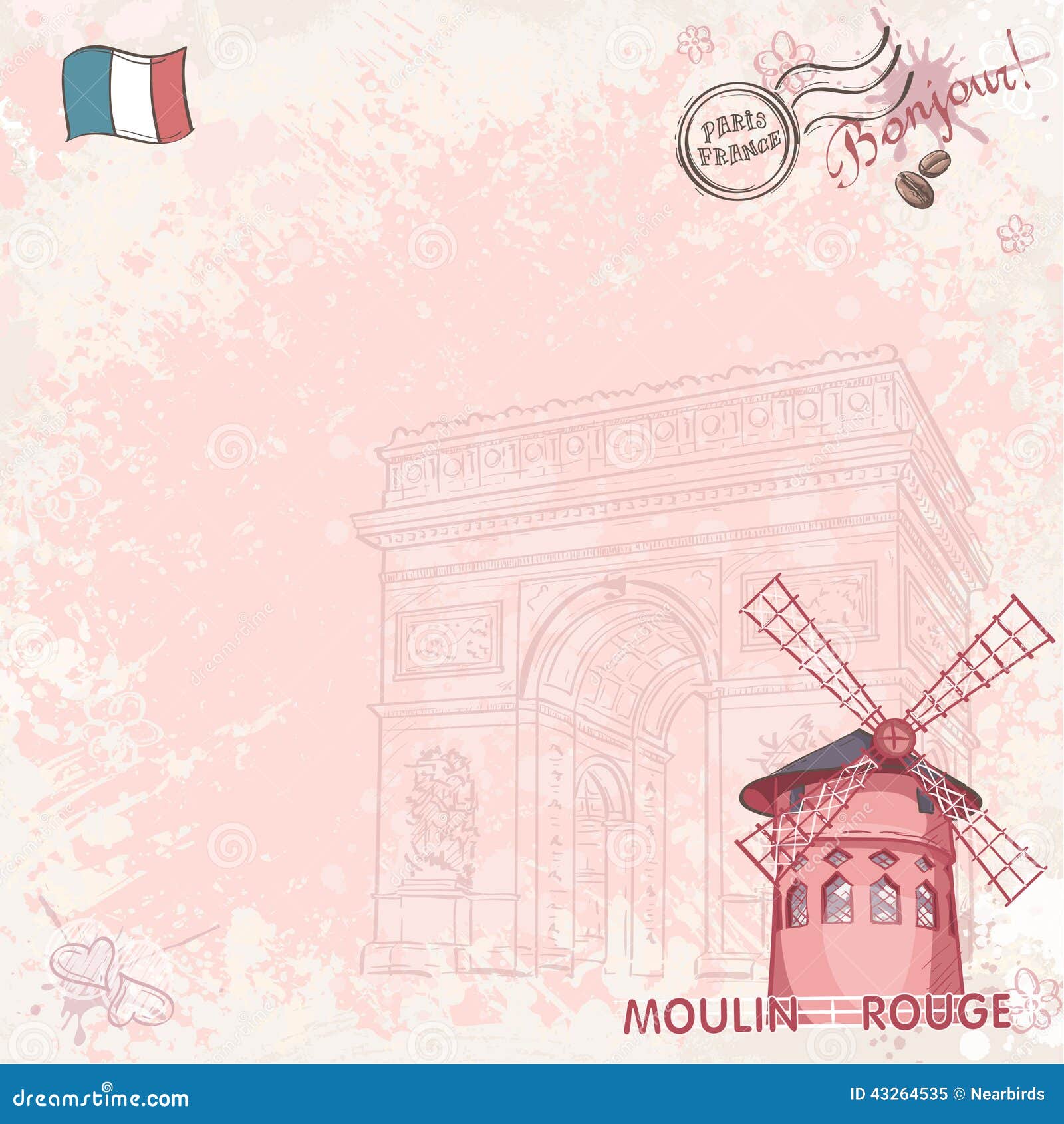 Moulin Rouge French Symbol Seamless Pattern Mill Vector Illustration ...