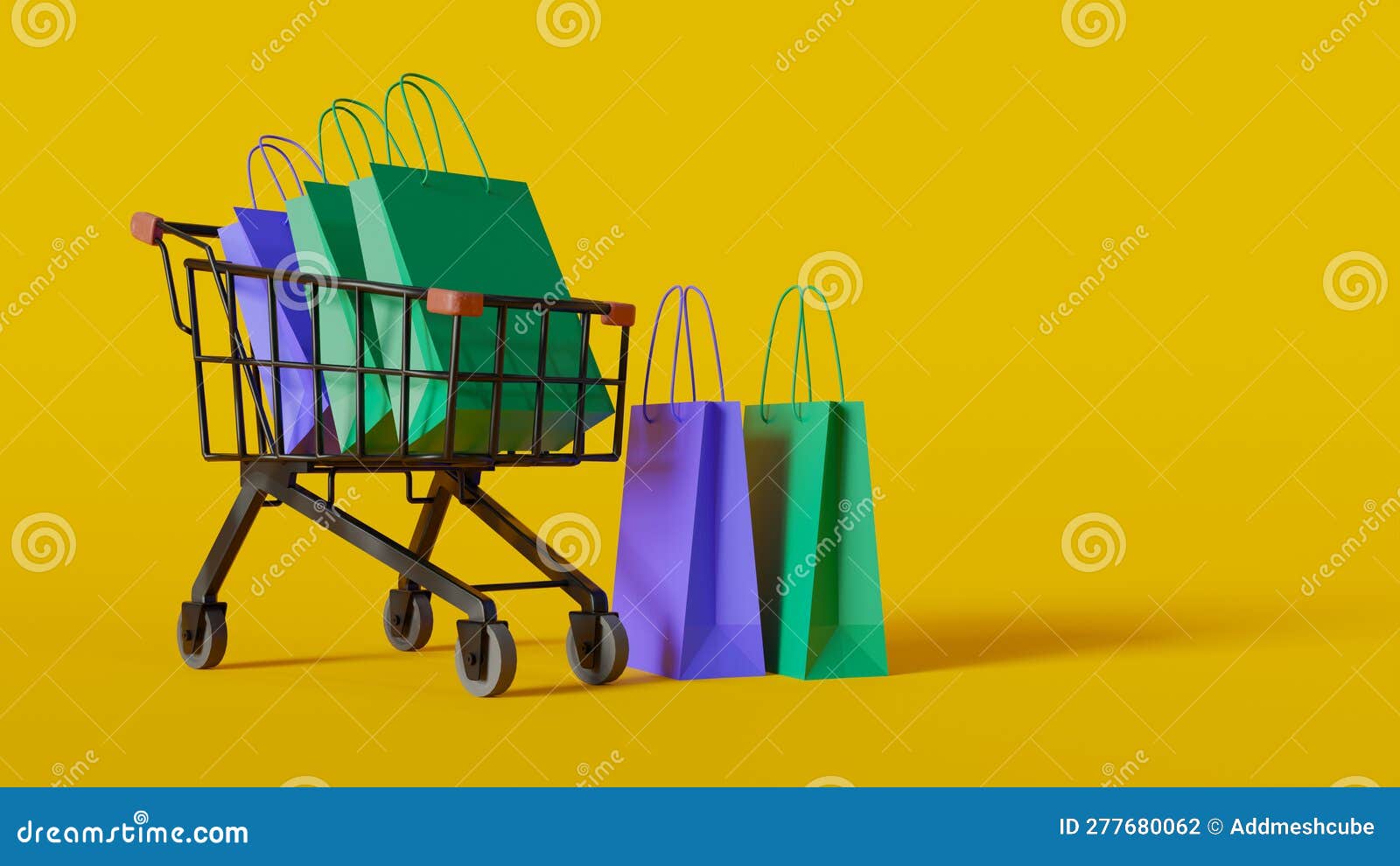 Background Image with Shopping Cart and Shopping Bags. 3d Stock ...