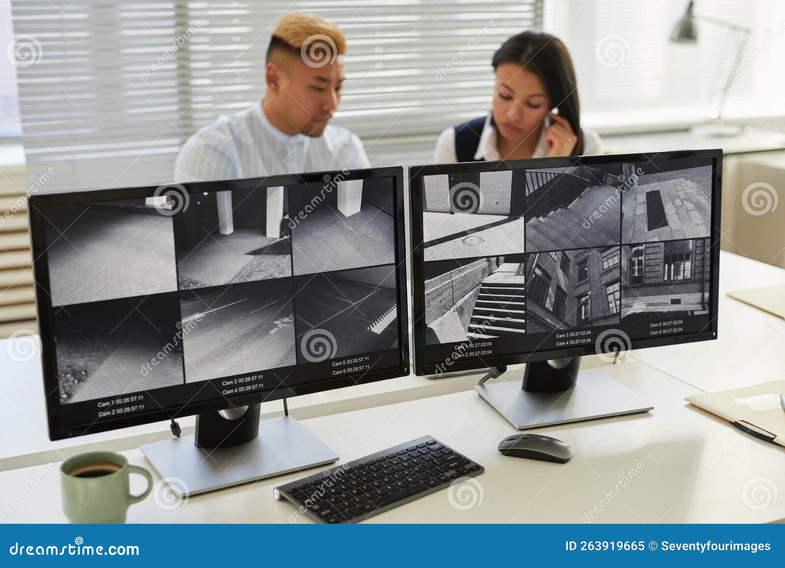 Background Image Two Computer Screens with Multiple Surveillance Camera ...