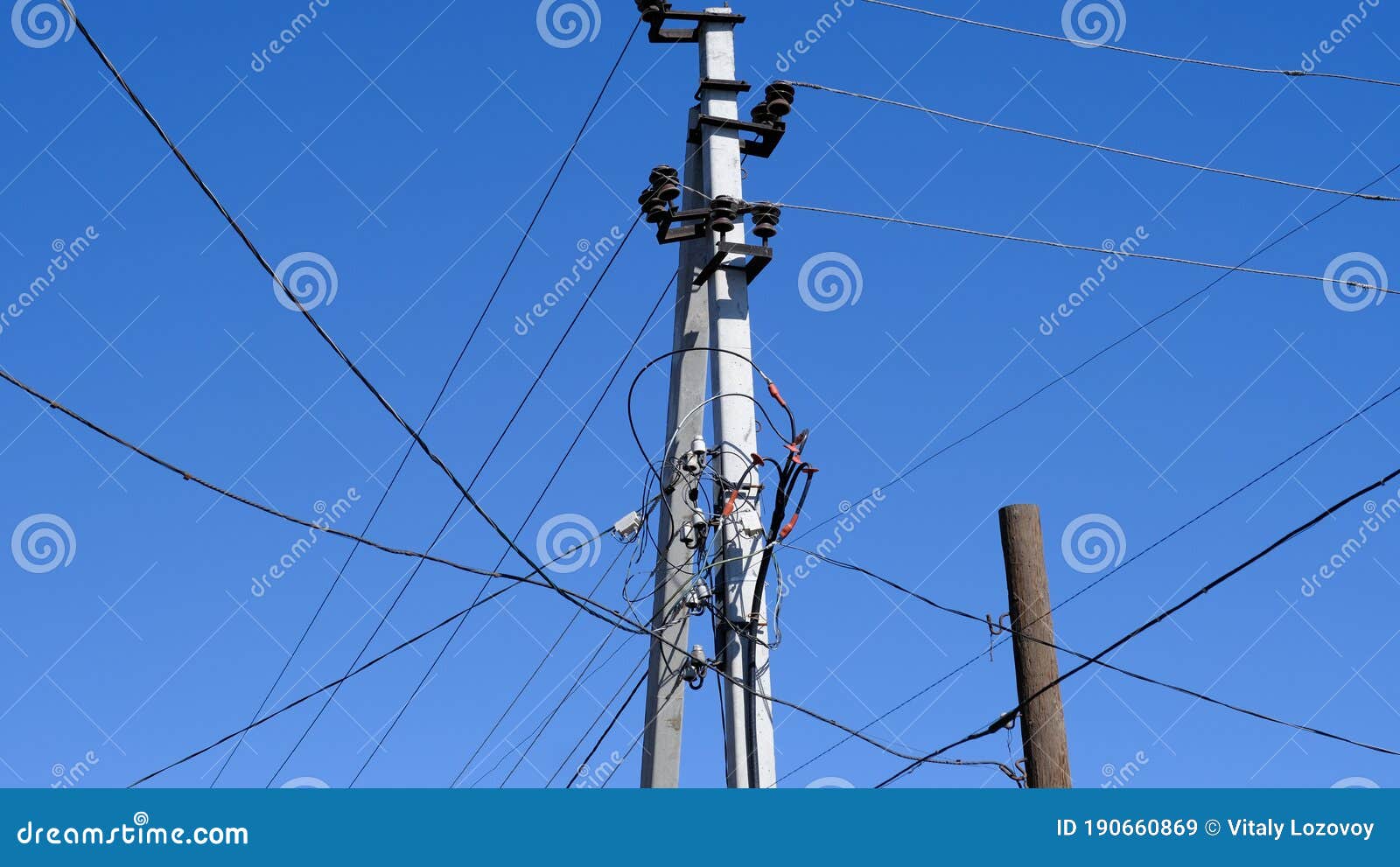 Electric Pole with Wires in the Countryside Stock Image - Image of high ...