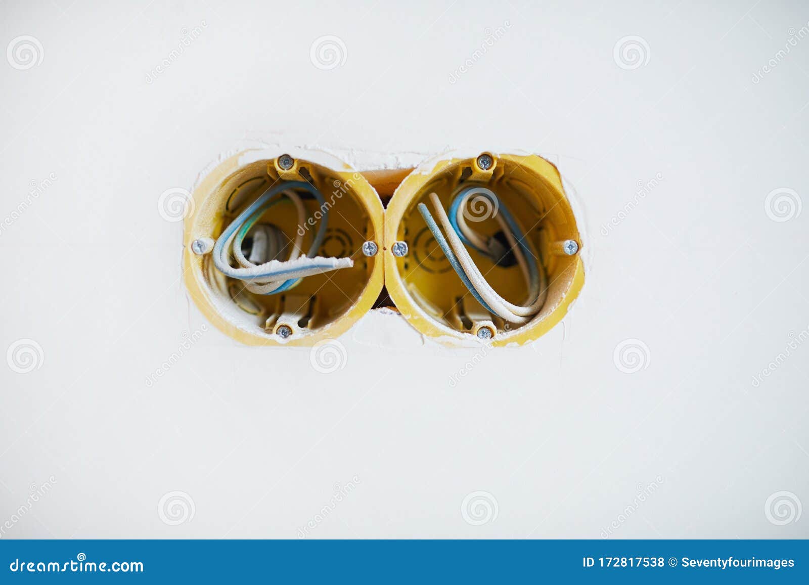 Yellow Socket Box in Wall stock photo. Image of material - 172817538