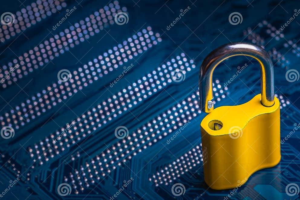 Background Image of Metal Lock on a Microchip Stock Photo - Image of ...