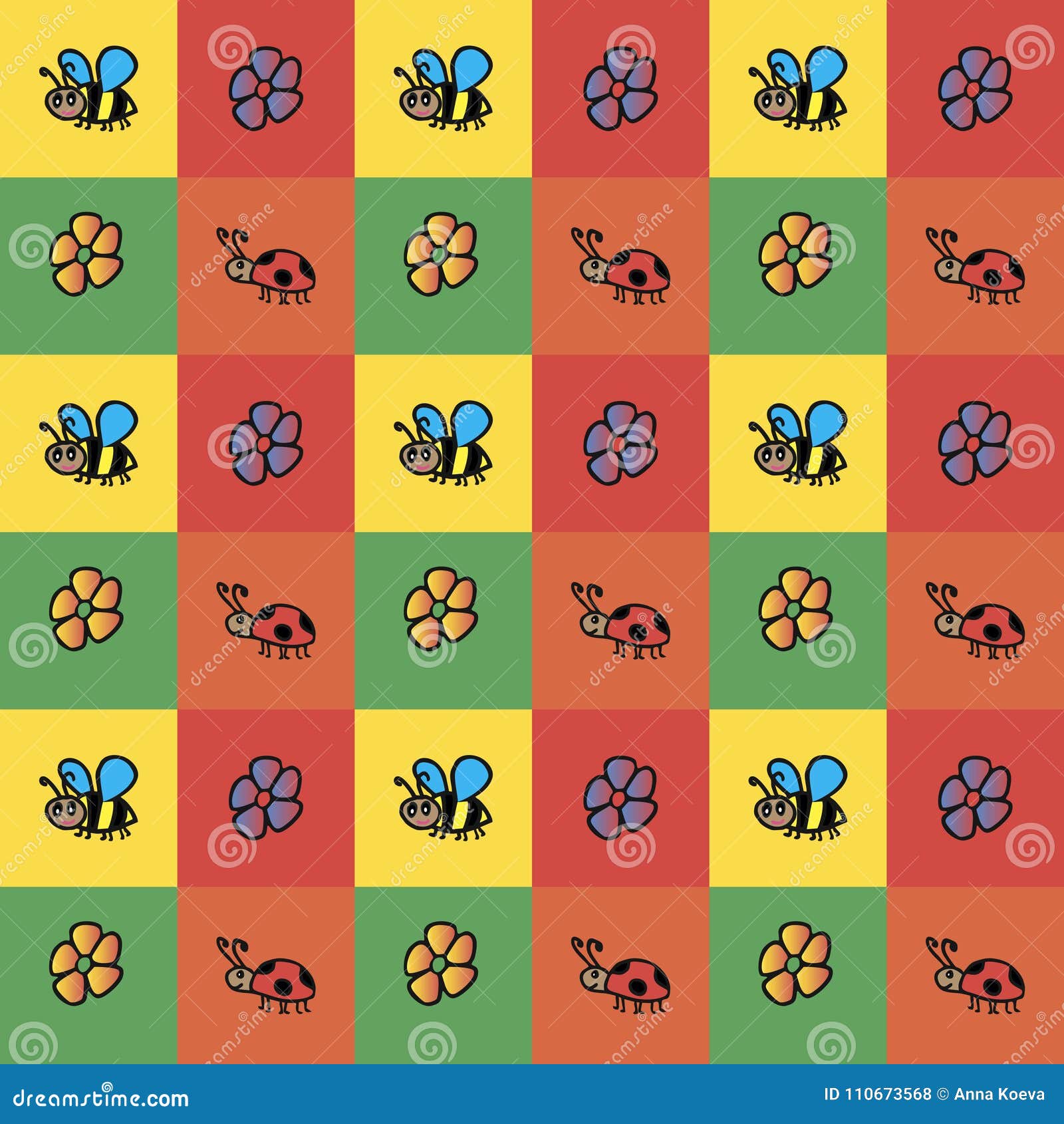 Ladybugs And Flowers In The Garden. Springtime Nature Plants And ...