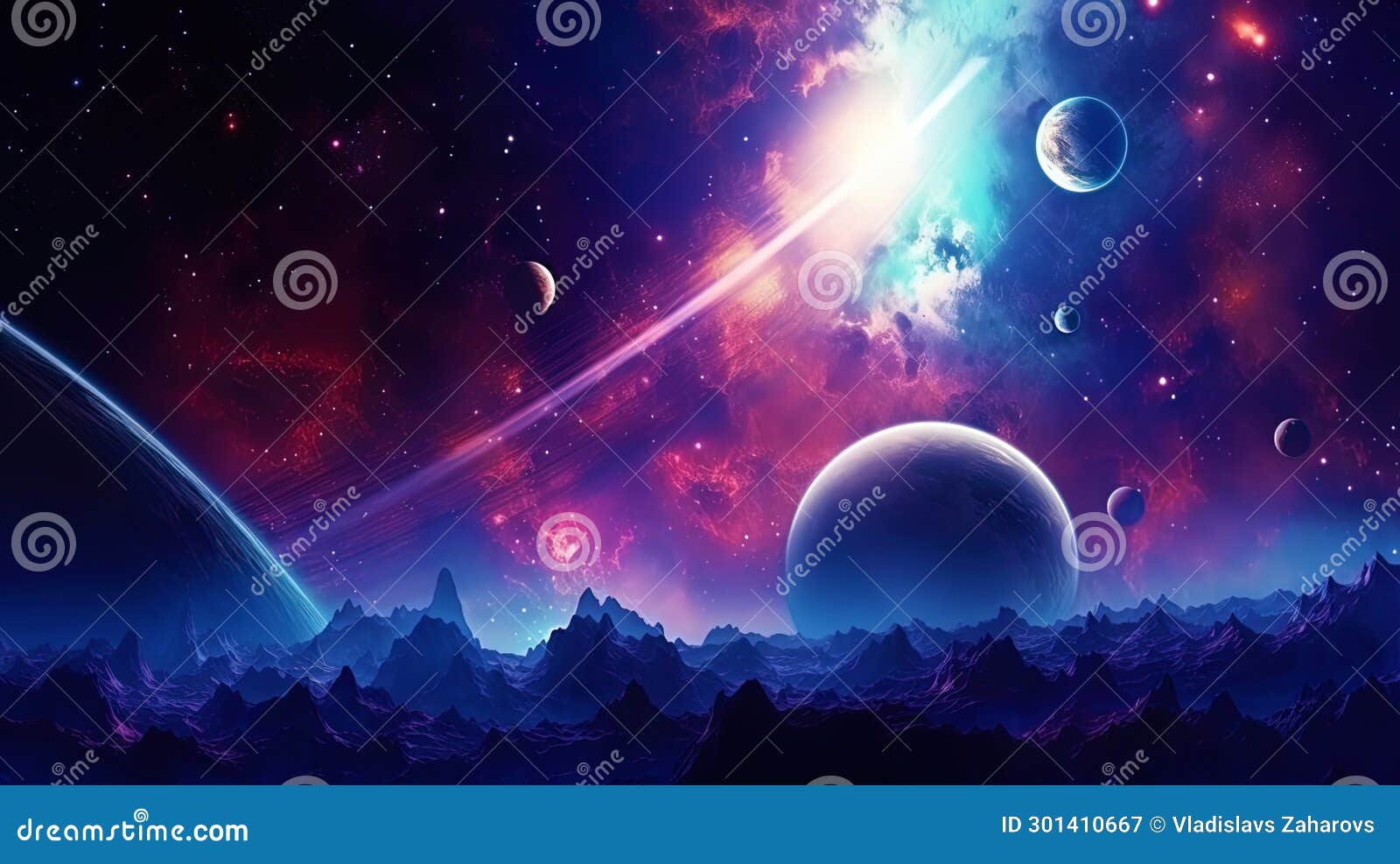 The Background Inspired by the Cosmic Theme with Abstract Planets and ...