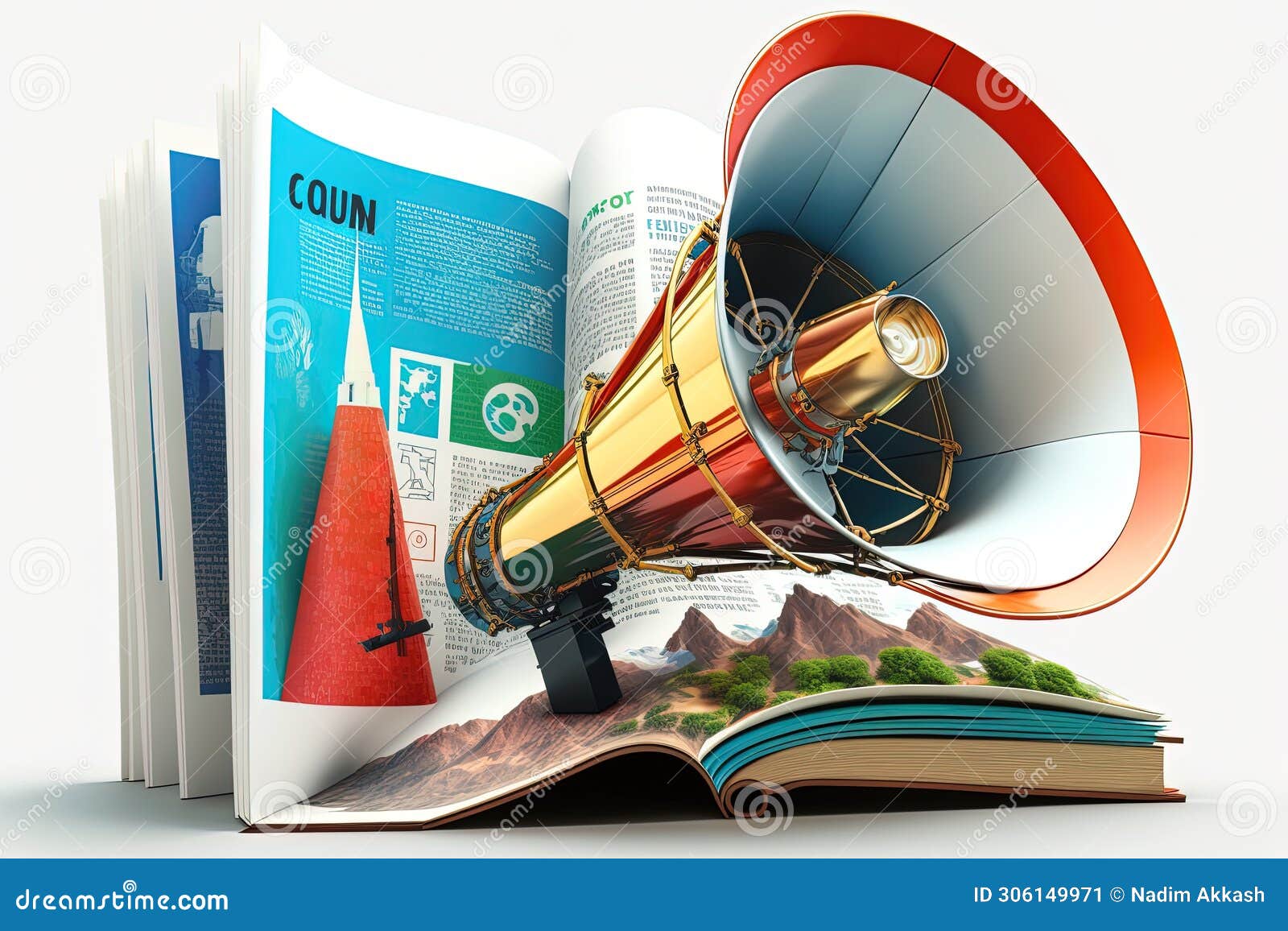 Background Isolated White Megaphone Books Guide Travel Stock ...