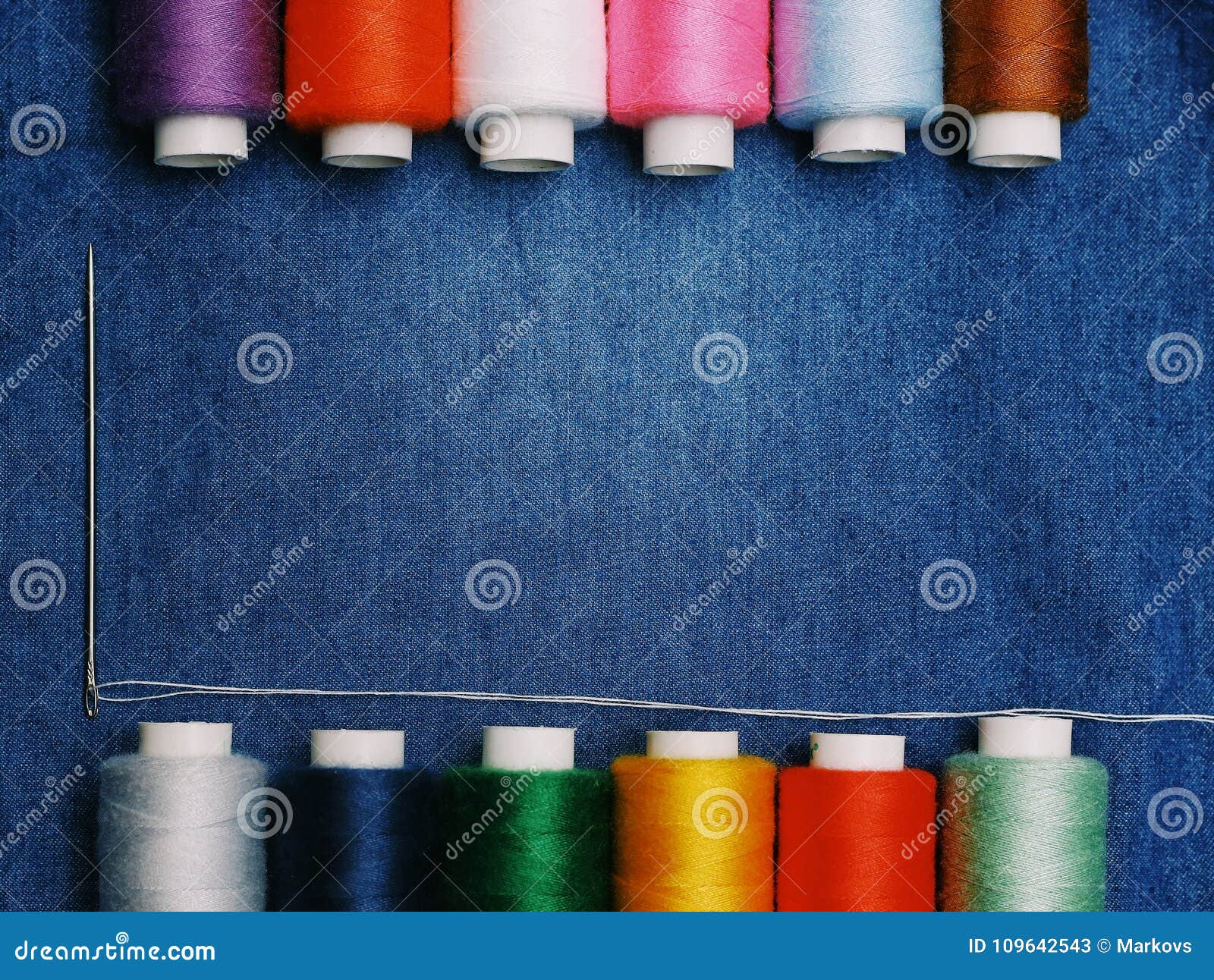 Background Jeans Fabric, Thread, Needles with Threads, Colorful ...