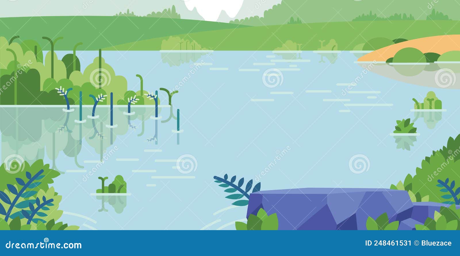 Background Lake Inlet Cartoon Spring Lagoon Stock Vector - Illustration ...