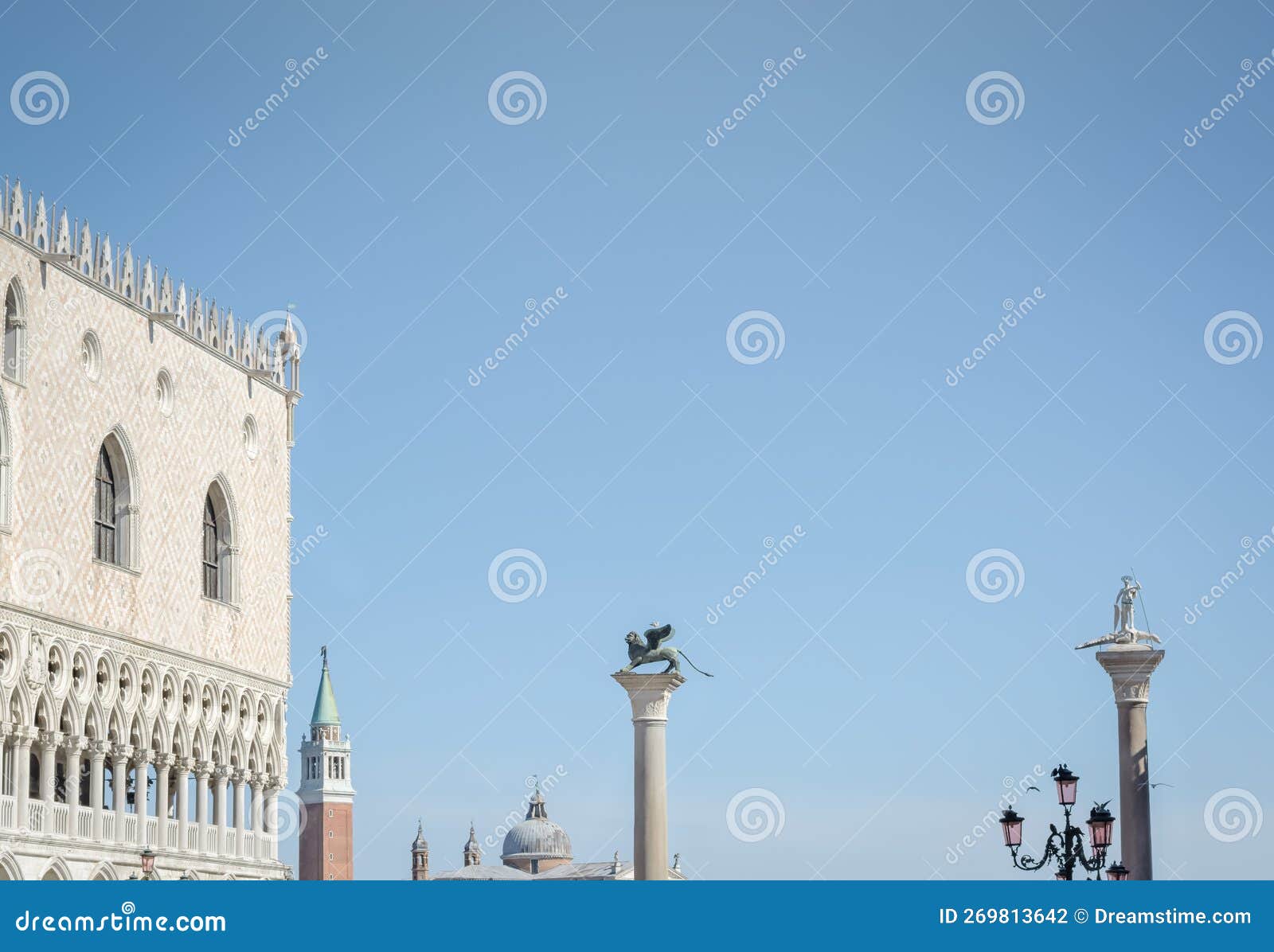 Background with Landmarks Elements of St. Mark S Square and Blue Sky ...
