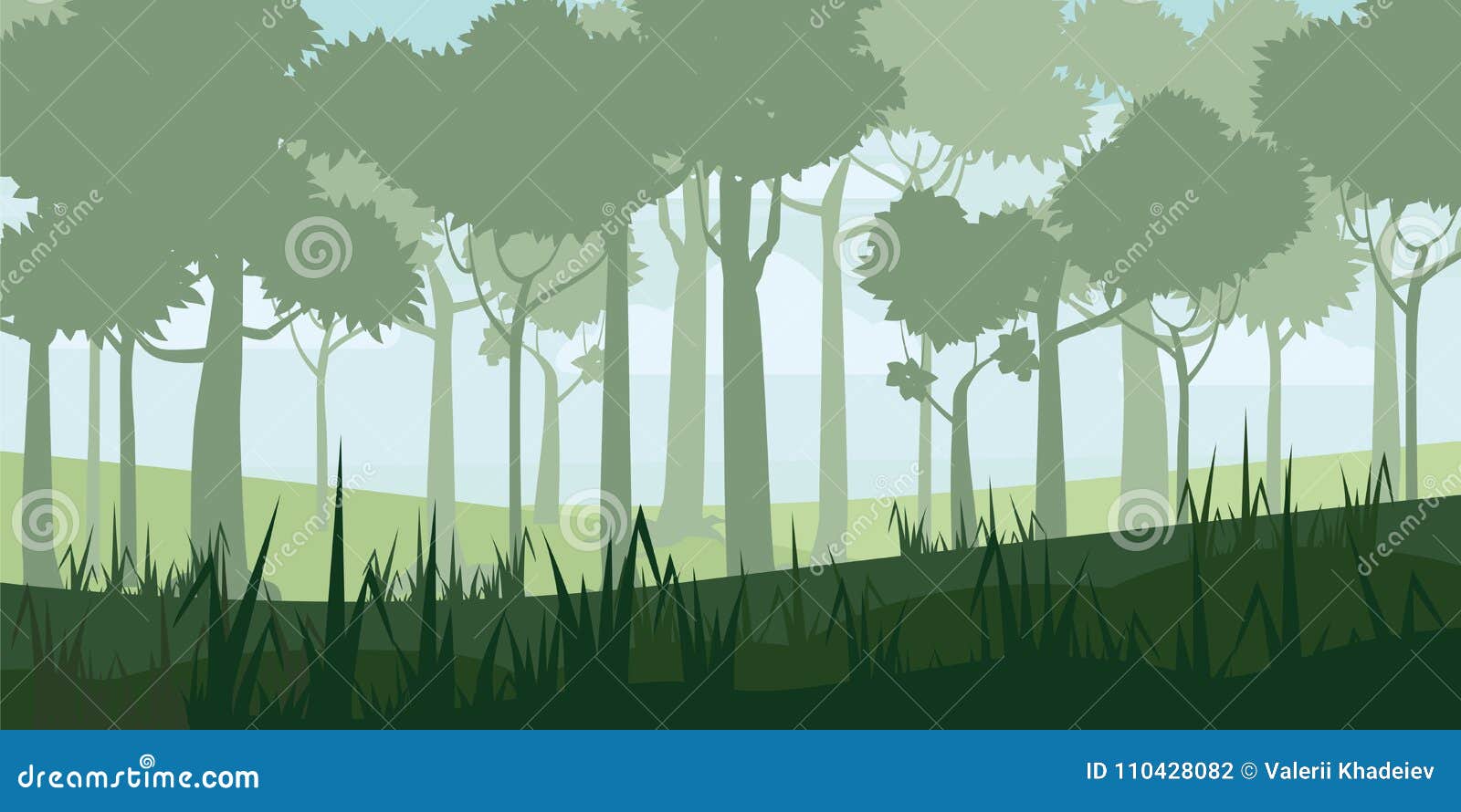 Background of Landscape with Deep Deciduous Forest. Cartoon Style ...