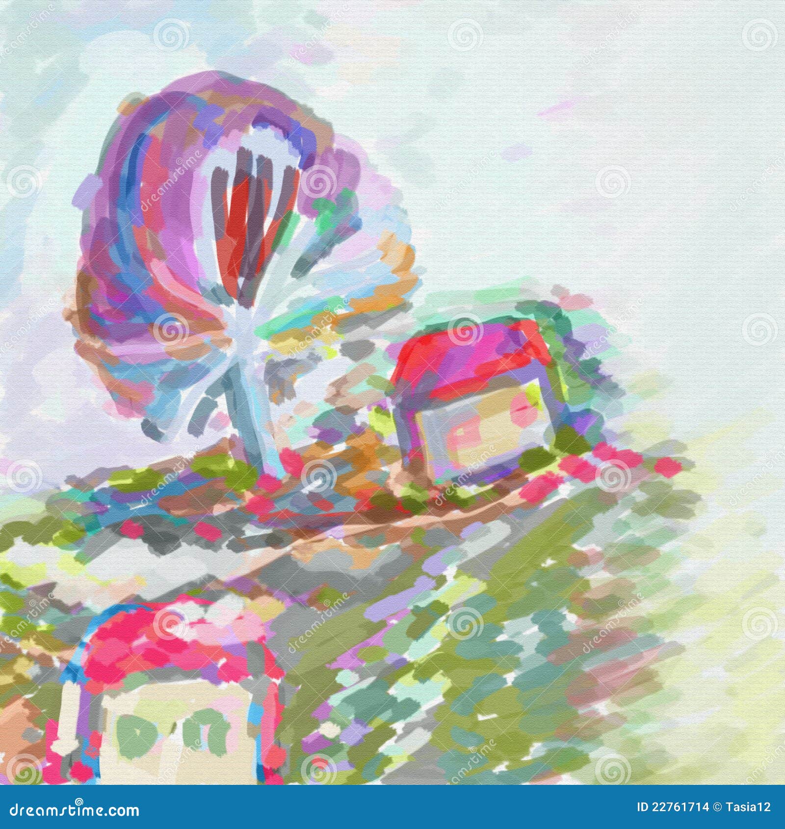 Background with Landscape and Houses Stock Illustration - Illustration ...