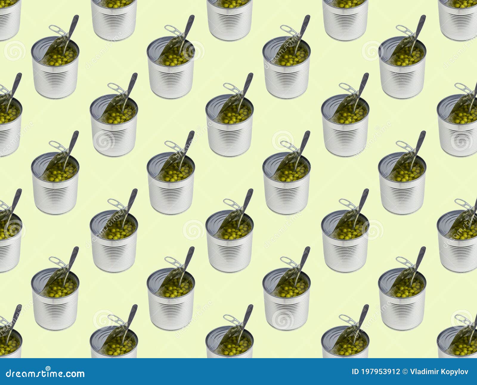Background of a Large Number of Open Cans with Green Peas. Stock ...
