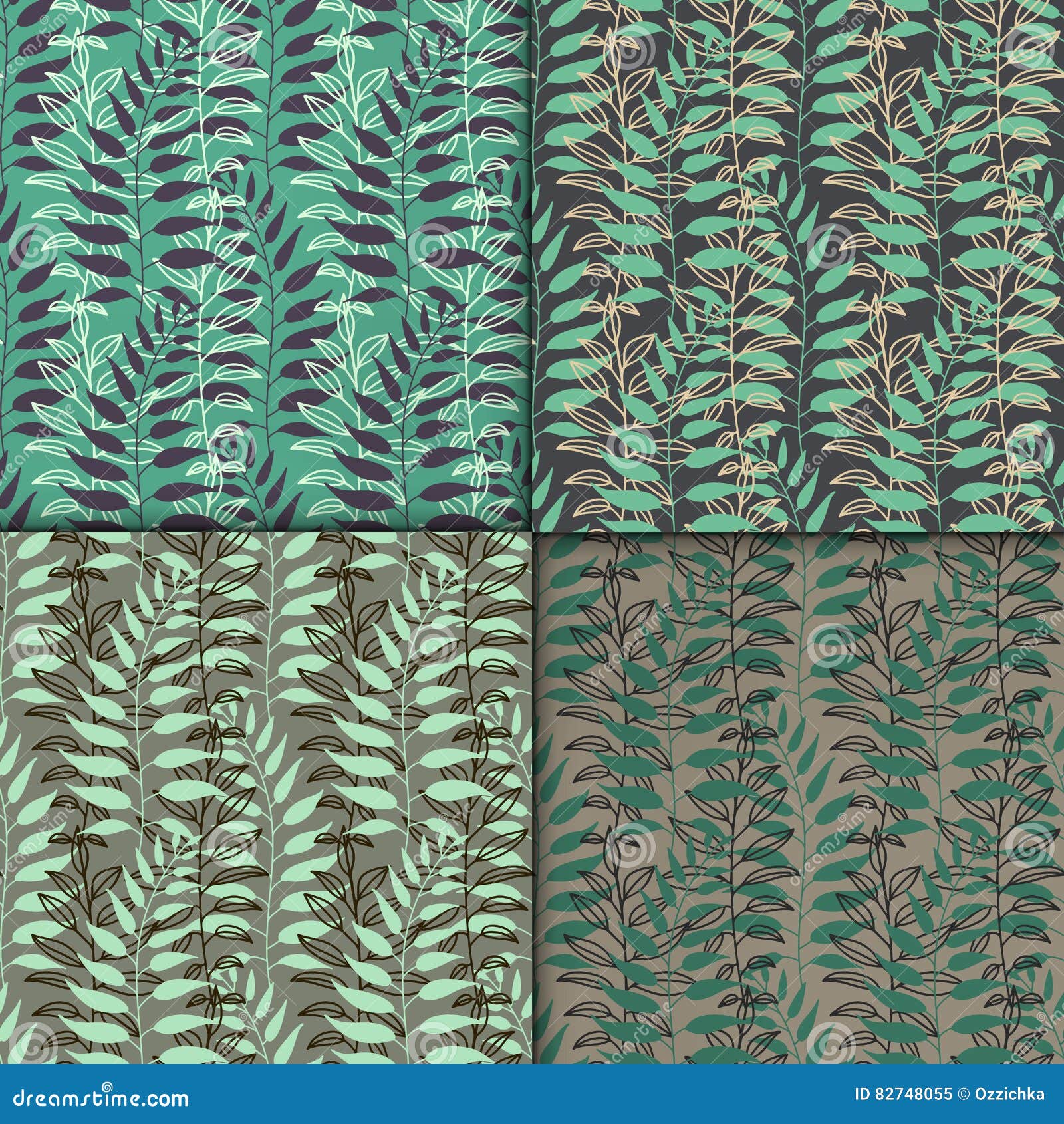 Background with Leaves. Vector Texture Set with Hand Drawn Leaves and ...