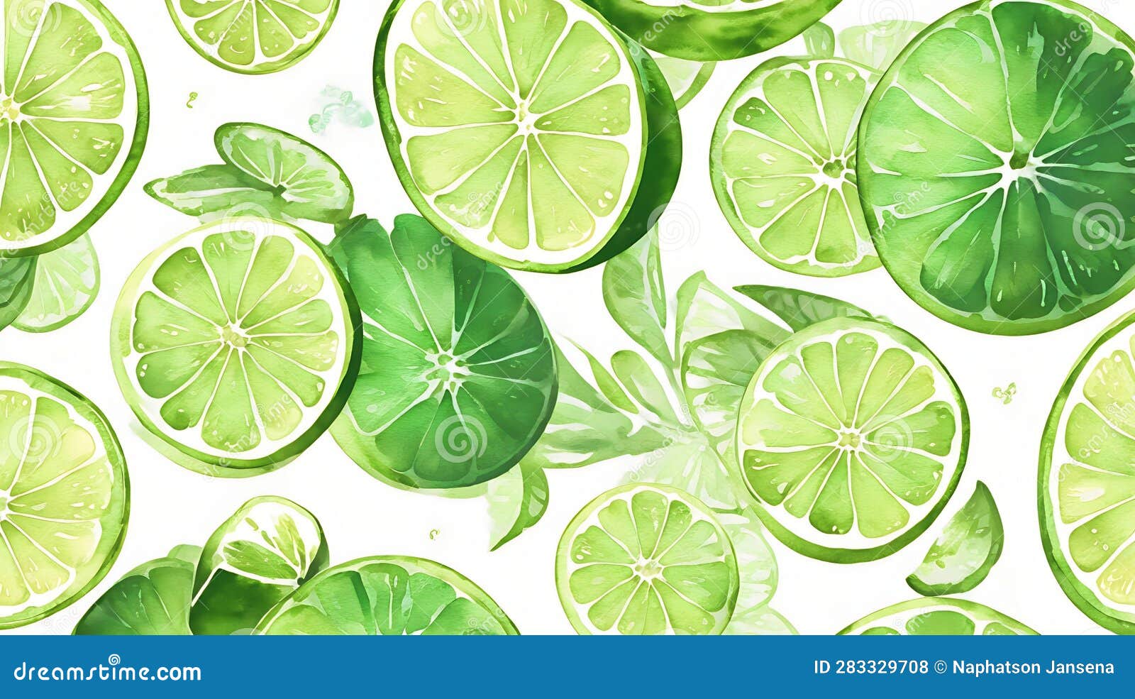 Background of Lime Slices in Watercolor Style Drawing Stock ...