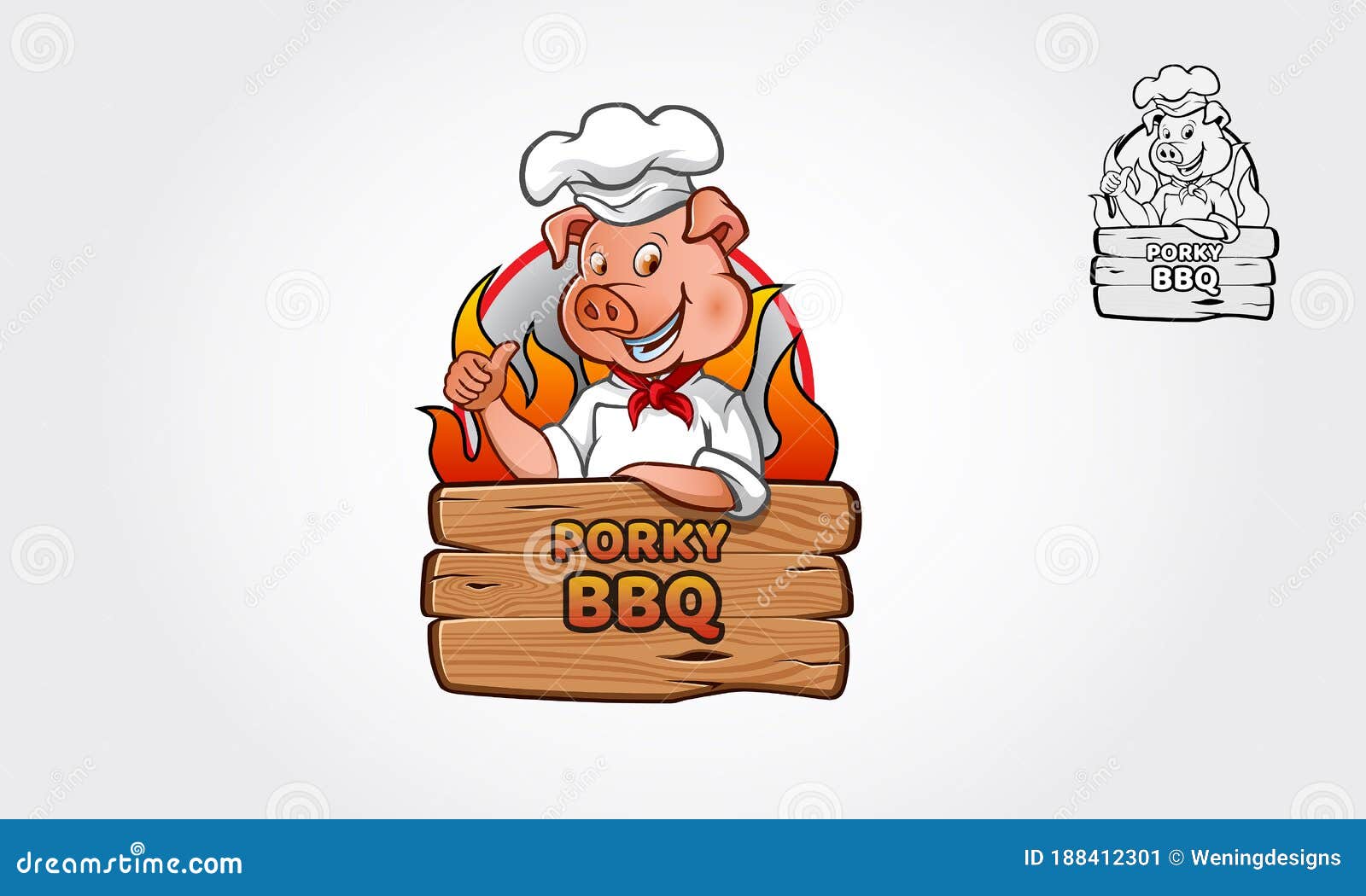 Porky BBQ Logo Cartoon Character. Stock Vector - Illustration of flame ...