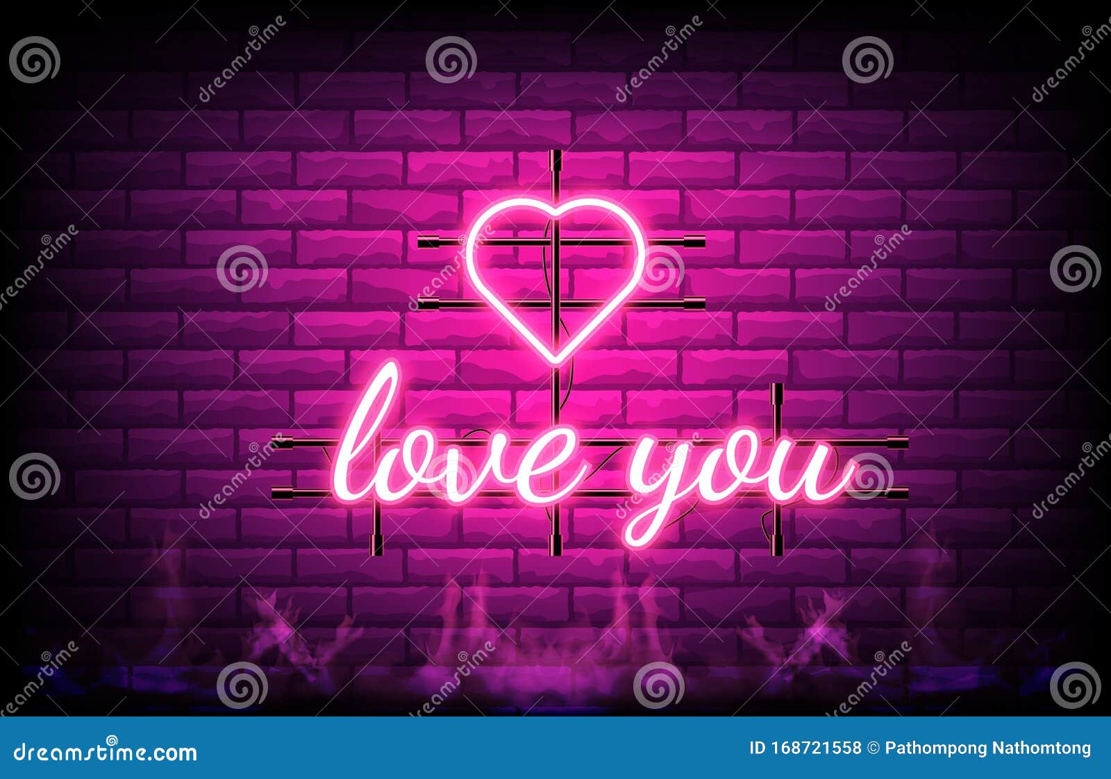 Background of Love Neon Sign on Brick Wall Stock Illustration ...