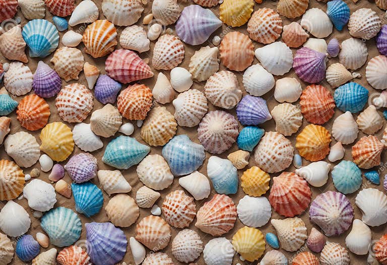 A Background Made of Colourful Rainbow Seashells Stock Illustration ...