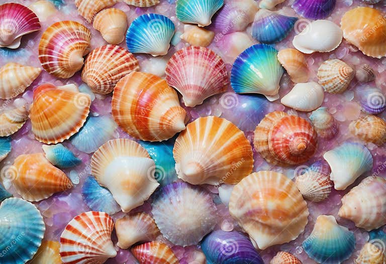 A Background Made of Colourful Rainbow Seashells Stock Illustration ...