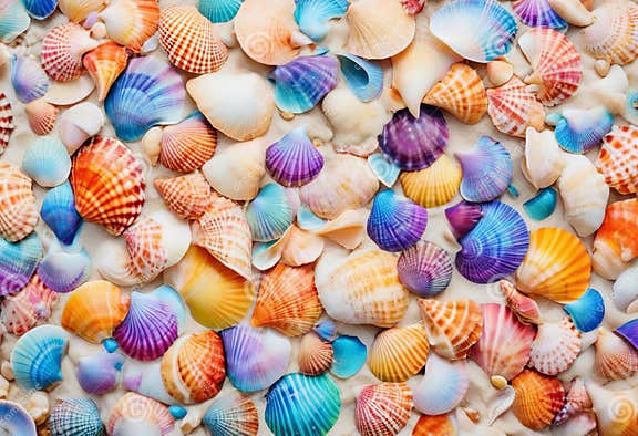 A Background Made of Colourful Rainbow Seashells Stock Illustration ...