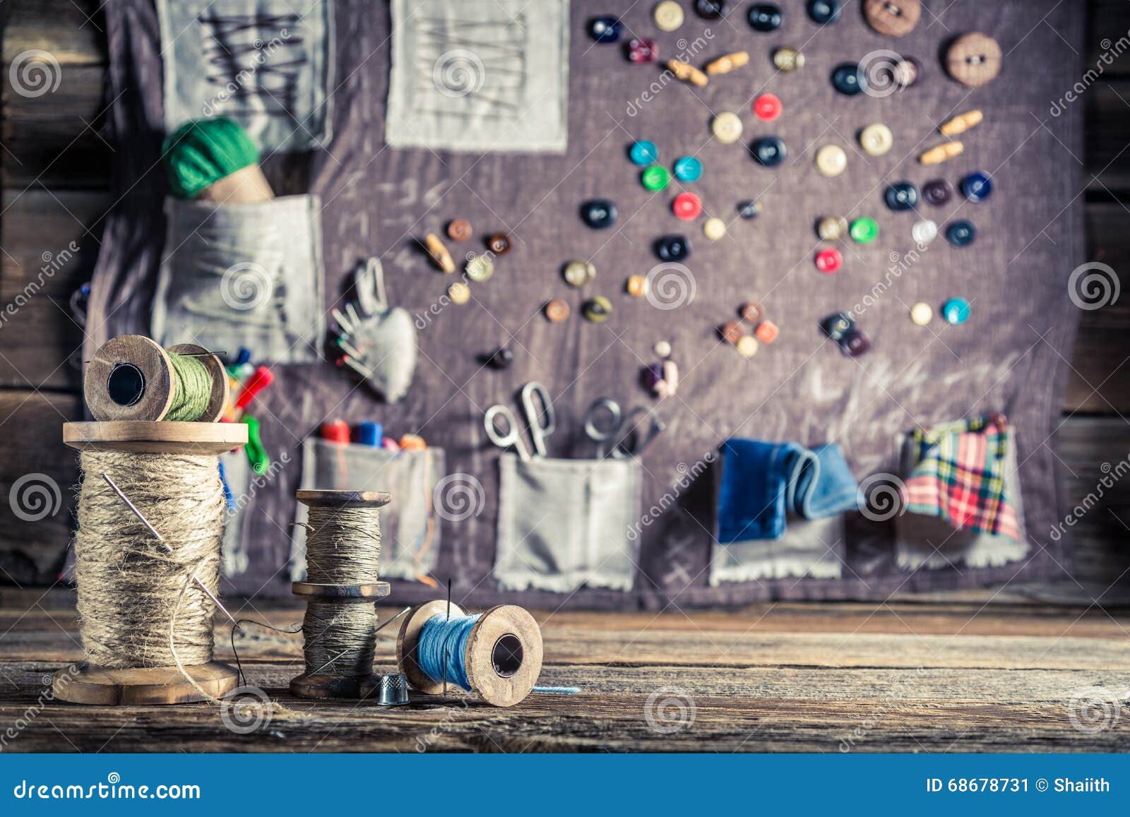 Background Made of Needles, Threads and Buttons in Tailor Workshop ...