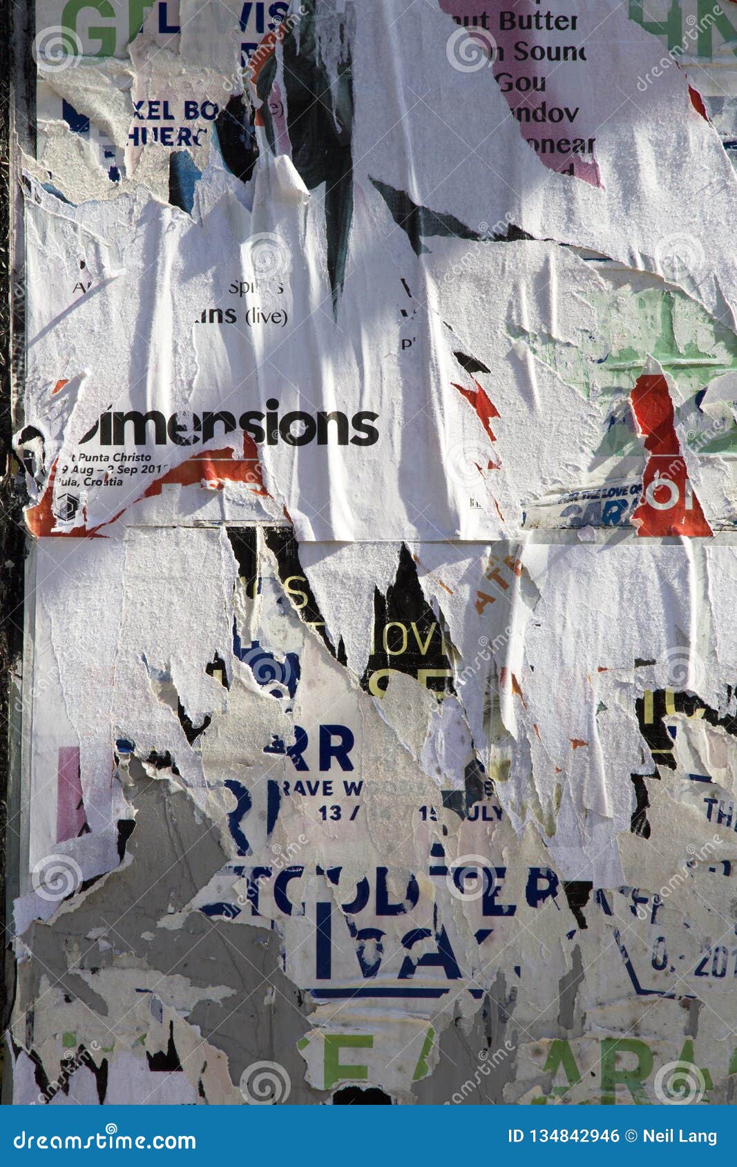 Torn posters on billboard editorial photo. Image of grunge - 134842946