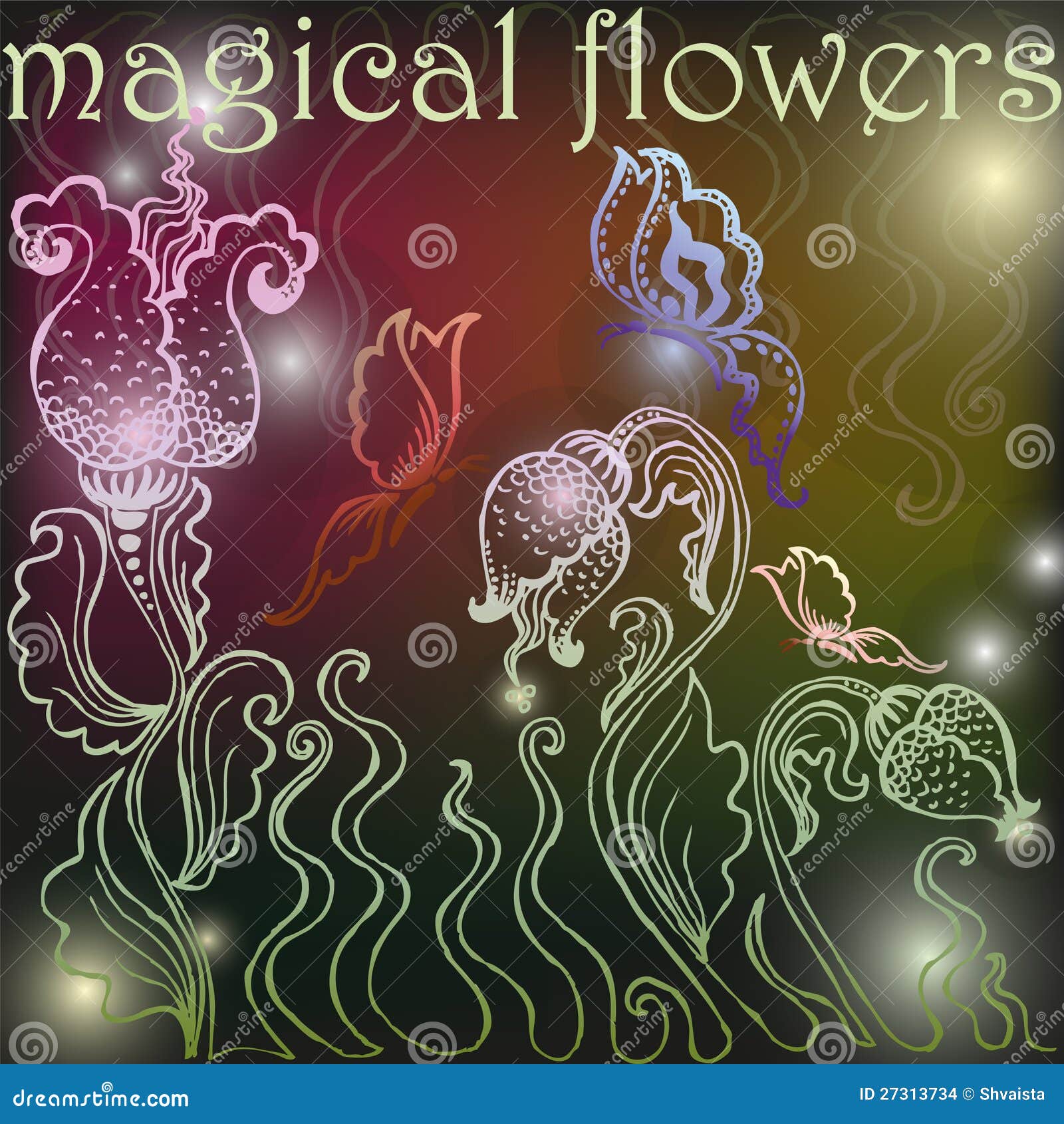 Background with Magical Flowers Stock Vector - Illustration of floral ...