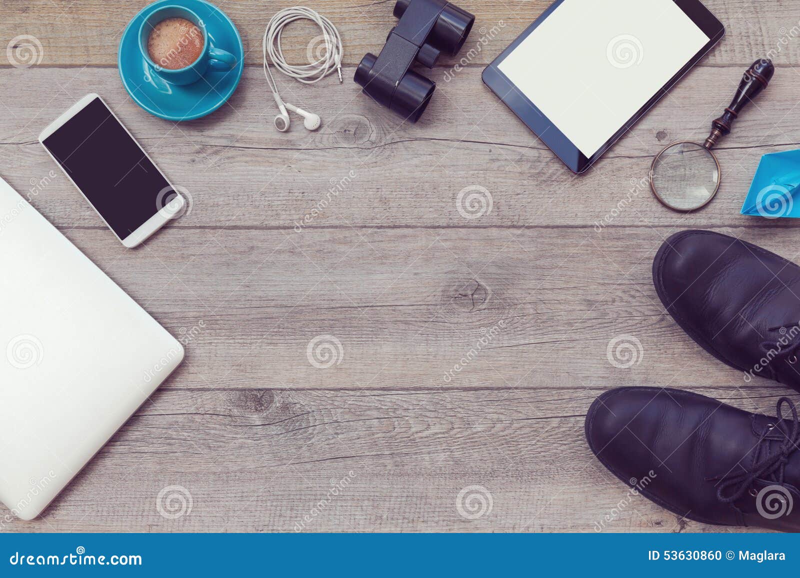 Background with Man Adventure Essential Object. View from Above Stock ...