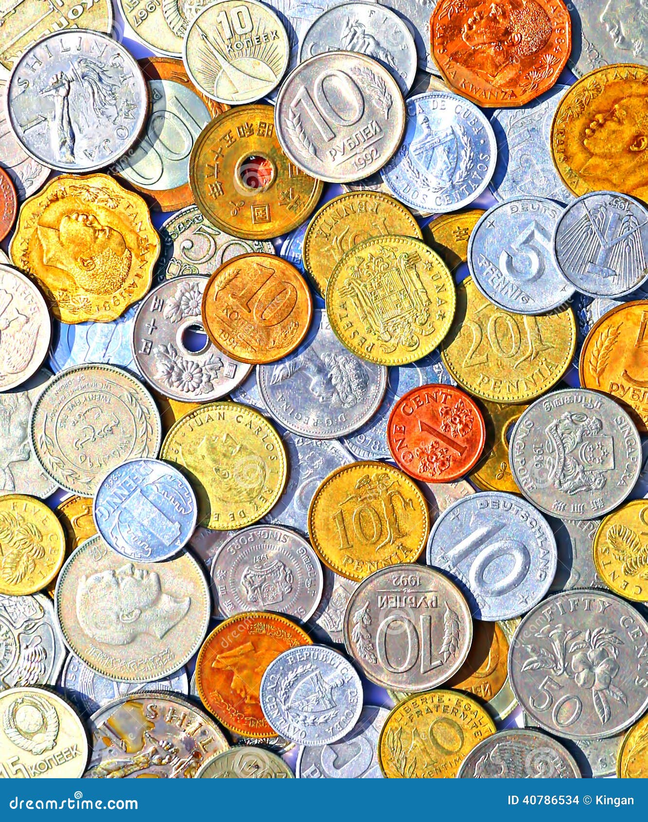 Background of Many Metallic Coins of Different Countries Stock Photo ...