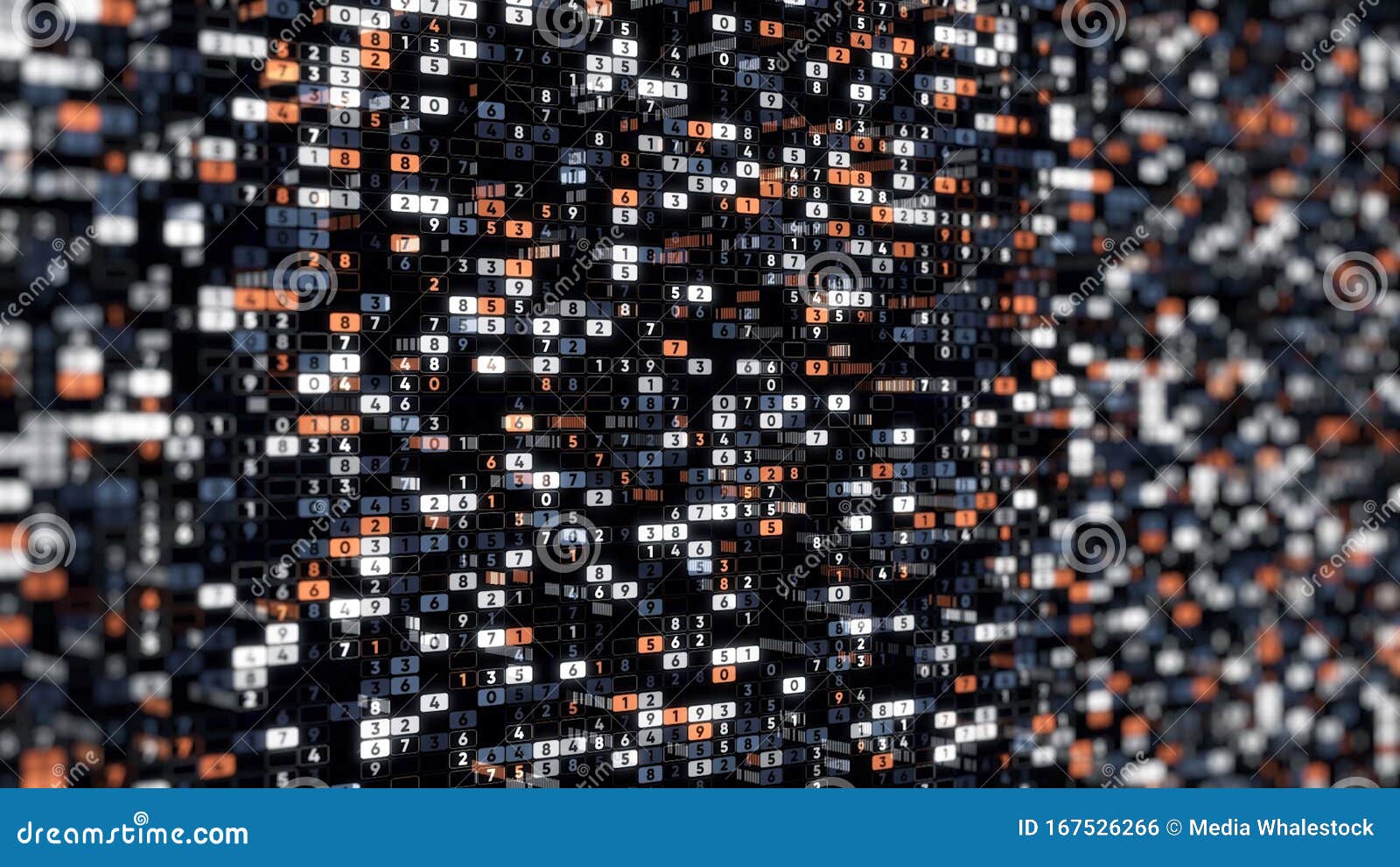 Background of Many Numbers. Animation. Coding of Digital Space with ...