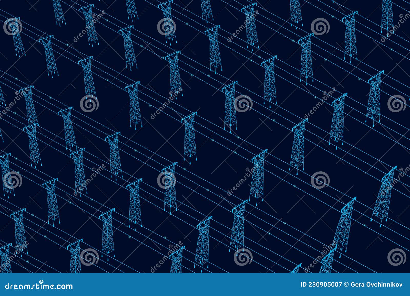 Background with Many Outlines of Power Lines from Blue Lines on a Dark ...