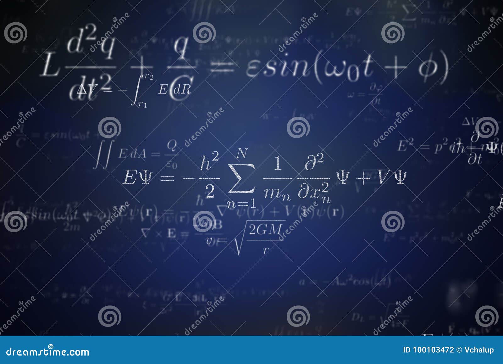 Background of Many Physical Equations and Formulas. 3D Rendered ...