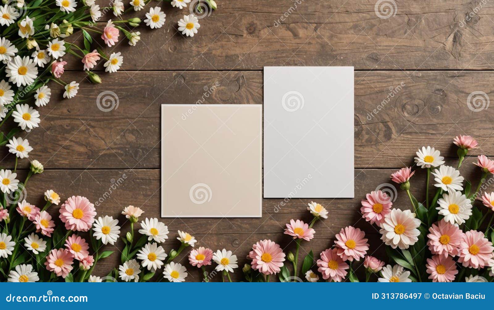 Background with Margin Frame Flowers and Empty Card with Copy Space for ...