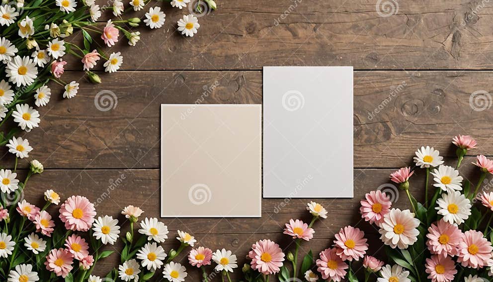 Background with Margin Frame Flowers and Empty Card with Copy Space for ...