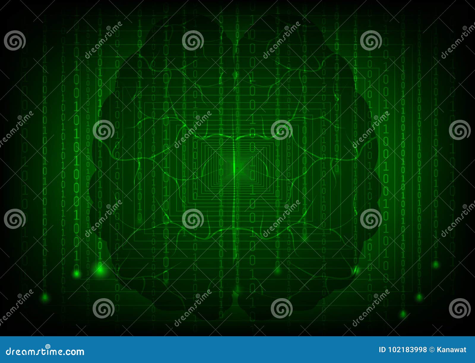 Background in a Matrix Style with Brain. Green Vector Illustration ...