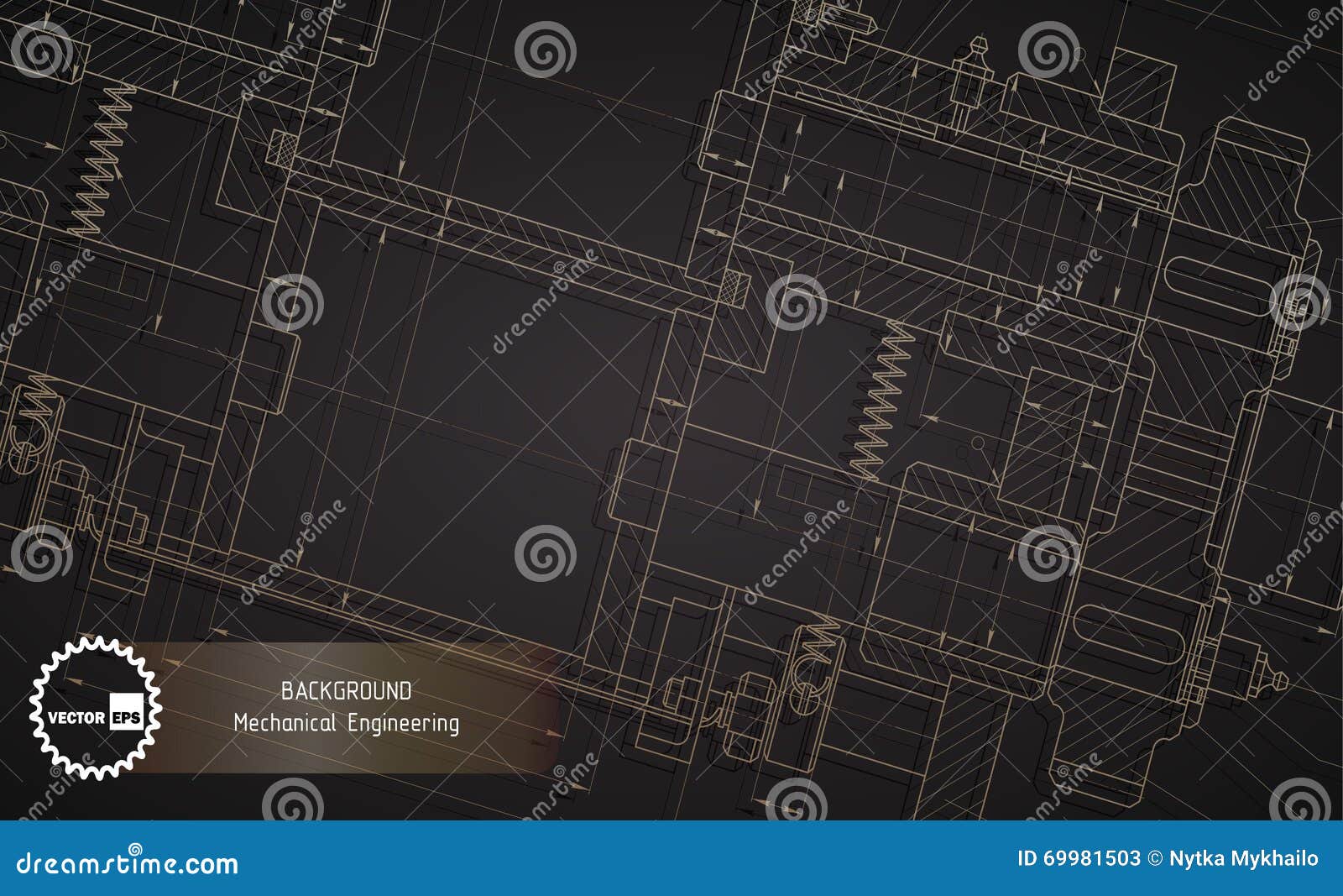 Background of Mechanical Engineering Drawings on Dark Stock Vector ...