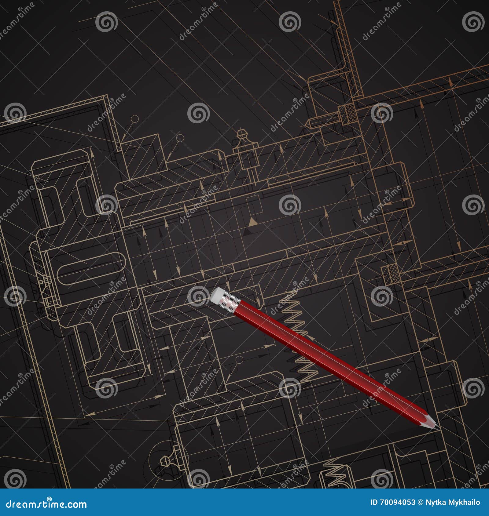 Background of Mechanical Engineering Drawings on Dark Stock Vector ...