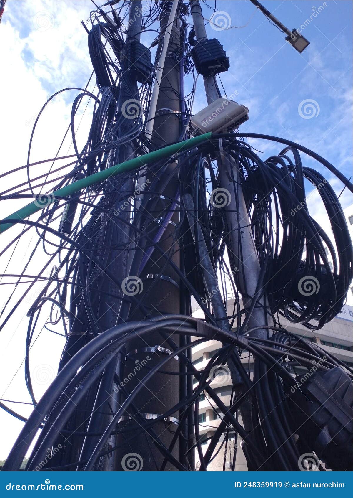 Background of Messed Up Electrical Wires on a Pole. Stock Image - Image ...