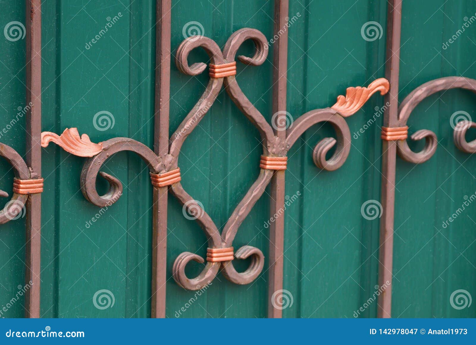 Metal Texture of Iron Rods in a Forged Pattern on a Green Wall Stock ...