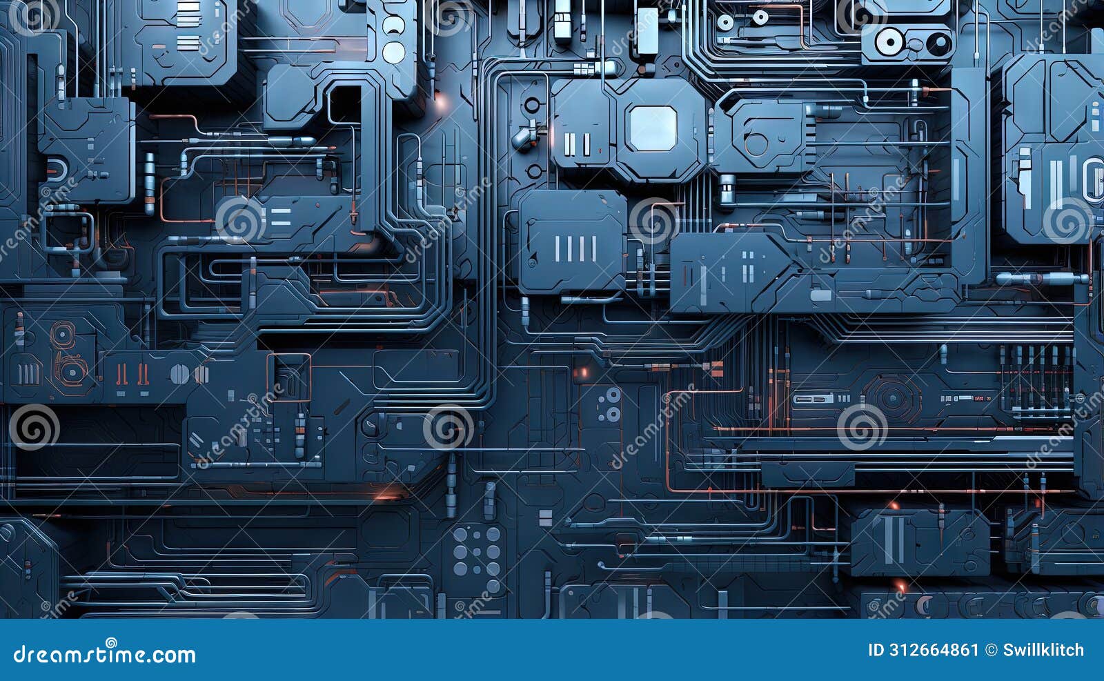 Background with Metallic Panels Texture, Wires and Circuit. Spaceship ...