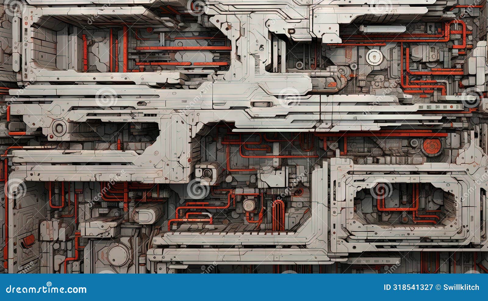 Background with Metallic Panels Texture, Wires and Circuit. Spaceship ...