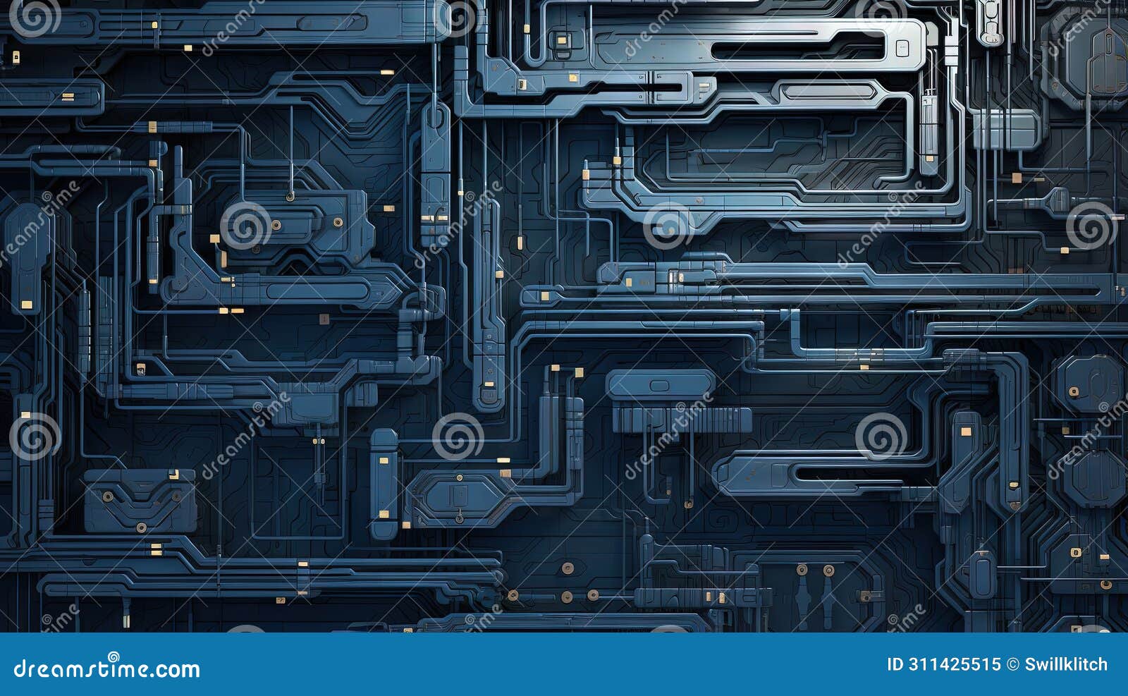 Background with Metallic Panels Texture, Wires and Circuit. Spaceship ...