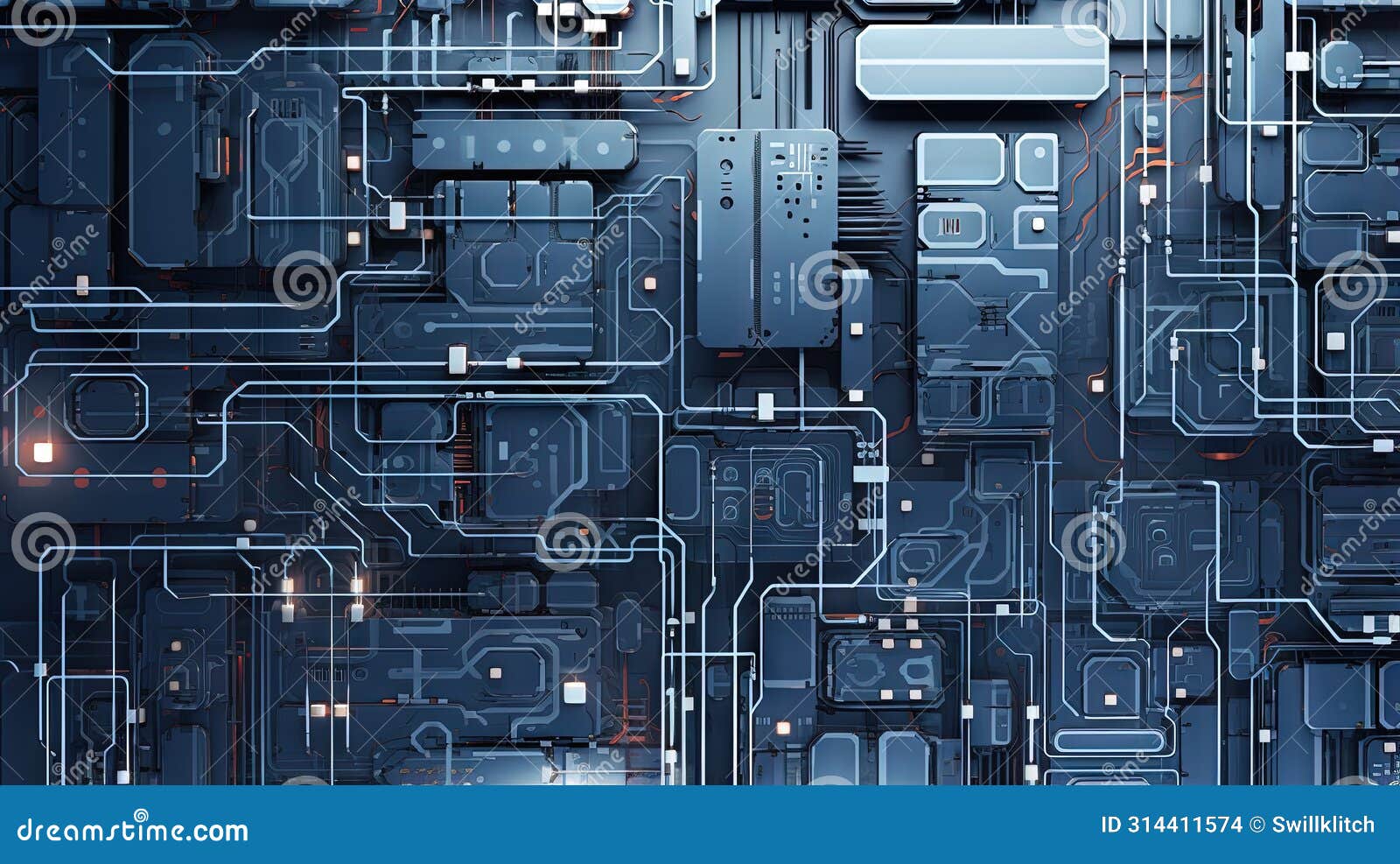 Background with Metallic Panels Texture, Wires and Circuit. Spaceship ...