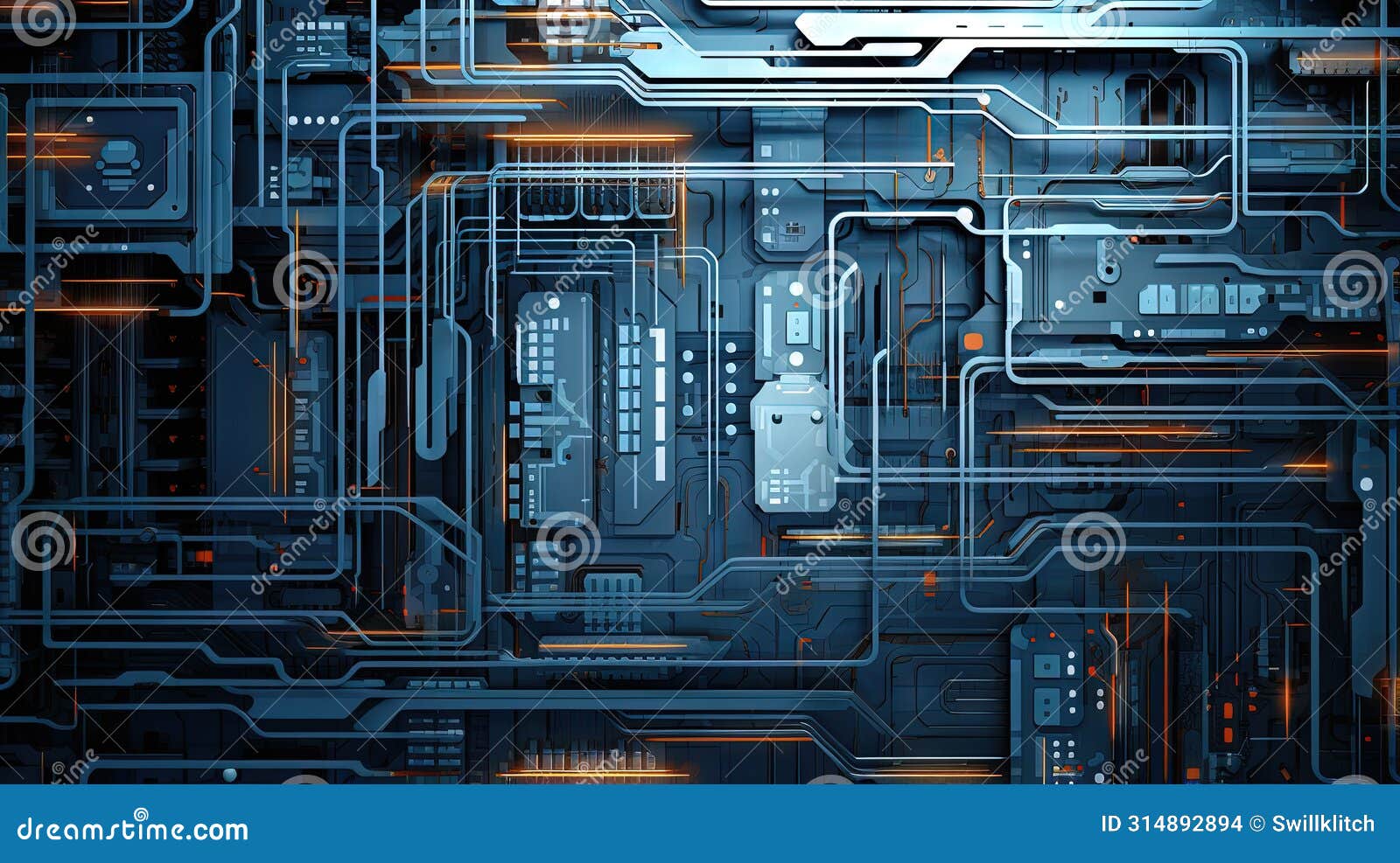 Background with Metallic Panels Texture, Wires and Circuit. Spaceship ...