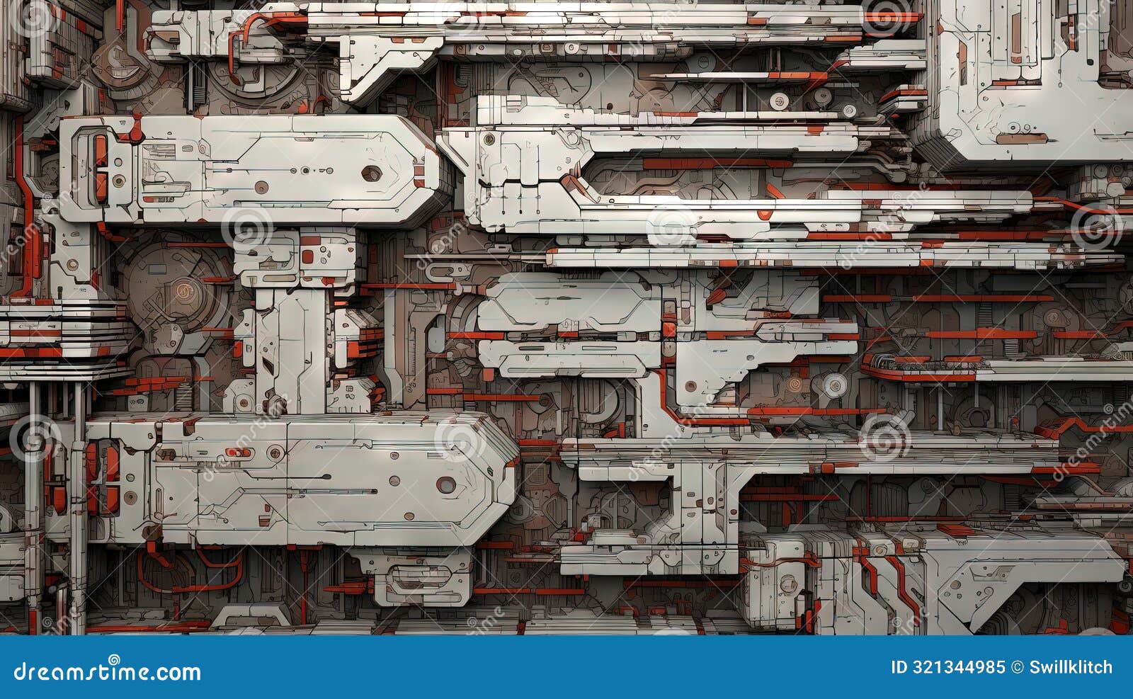 Background with Metallic Panels Texture, Wires and Circuit. Spaceship ...