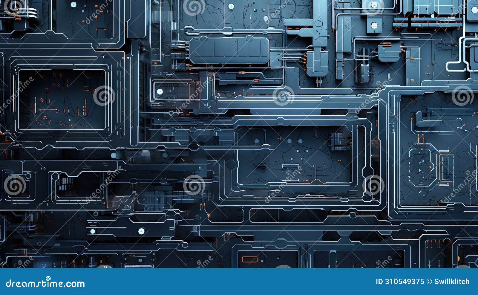 Background with Metallic Panels Texture, Wires and Circuit. Spaceship ...