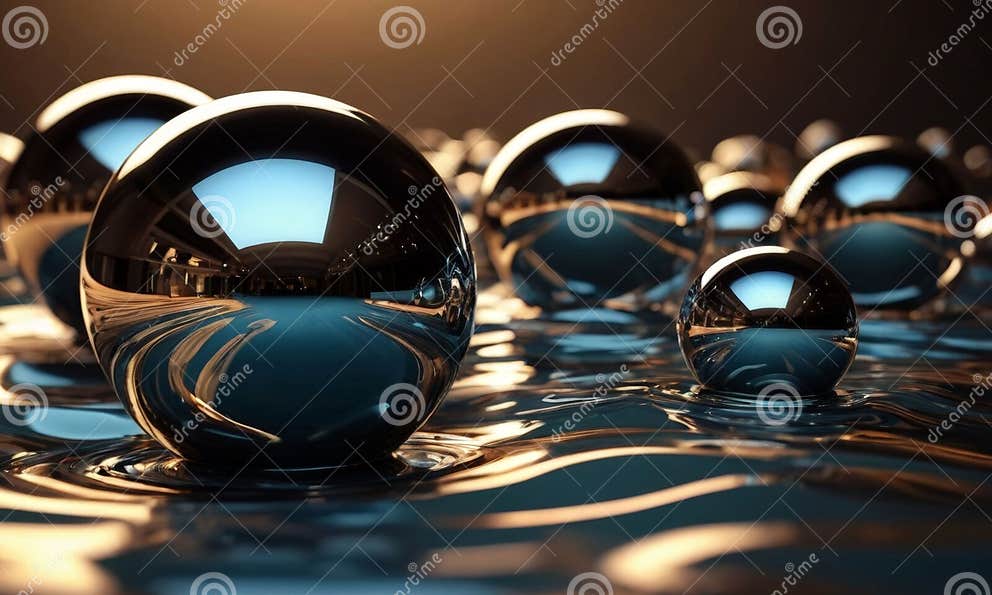 Background - Metallic Spheres in Molten Metal with Reflections Stock ...