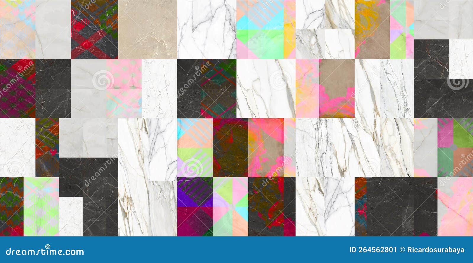 White Marble Mixed in a Patchwork with Other Pattern in Live Colors ...