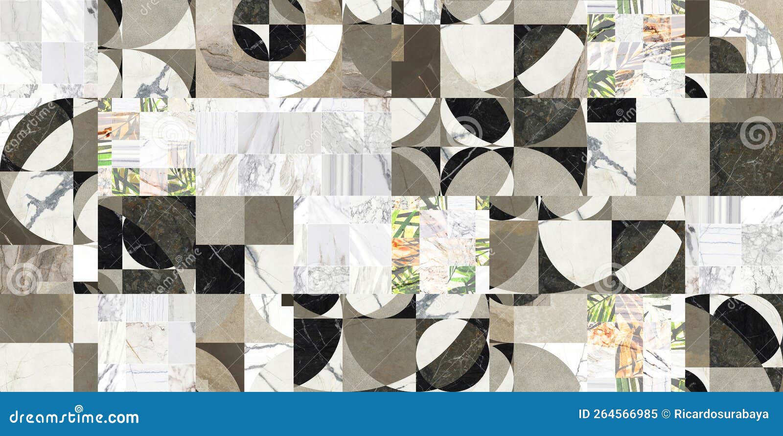 White Marble Mixed with Natural Stones and Tropical Foliage in a ...